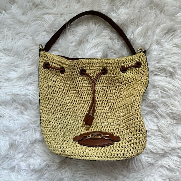 Ralph Lauren | Bags | Ralph Lauren Raffia Andie Drawstring Leather And Raffia Bag | Poshmark